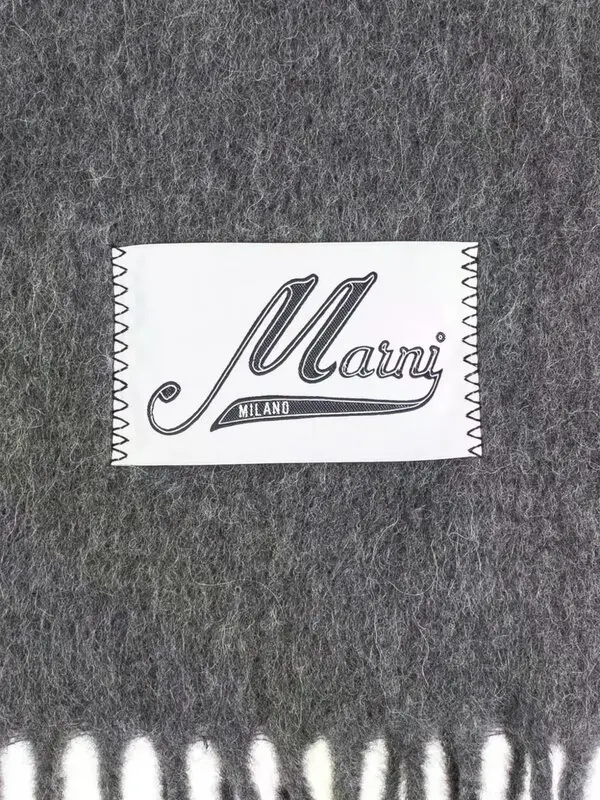 Marni Fringed Logo Scarf - Grey