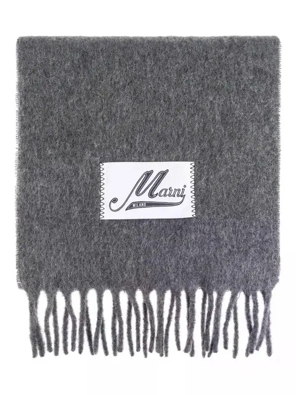 Marni Fringed Logo Scarf - Grey