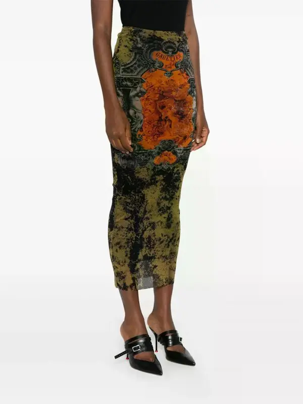 JEAN PAUL GAULTIER Baroque-print Skirt - Orange