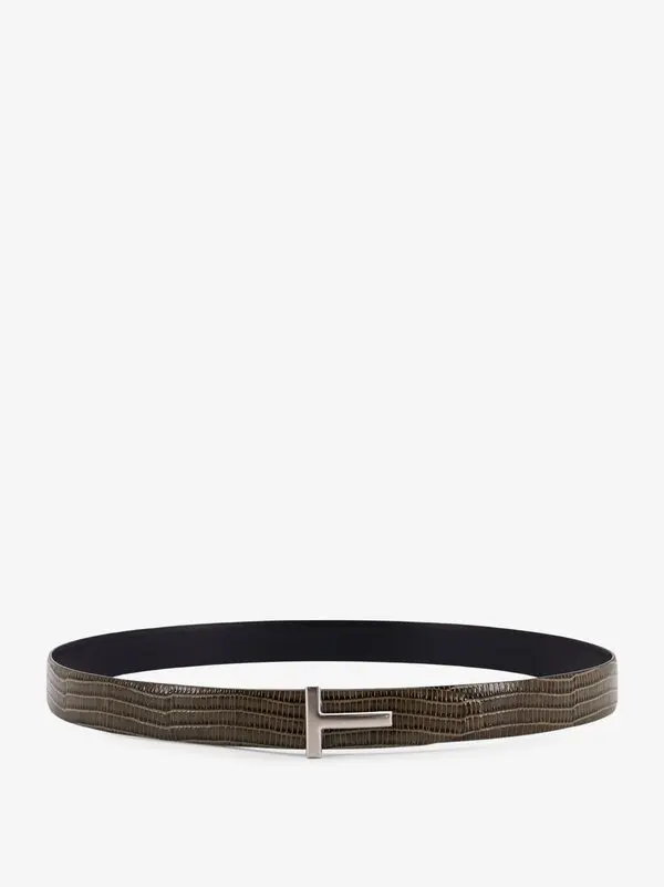 TOM FORD Leather Belt With Croco Effect - Green