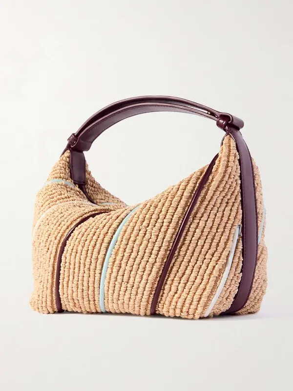 Bottega Veneta Wallace Small Striped Leather-trimmed Raffia Tote