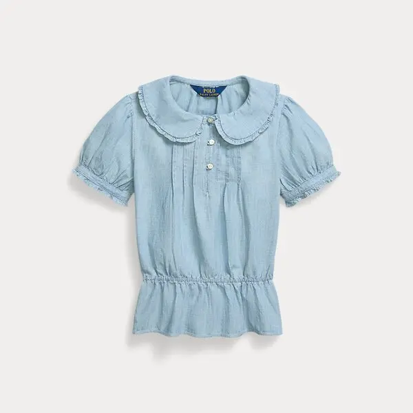Ralph Lauren Indigo Cotton Chambray Peplum Top