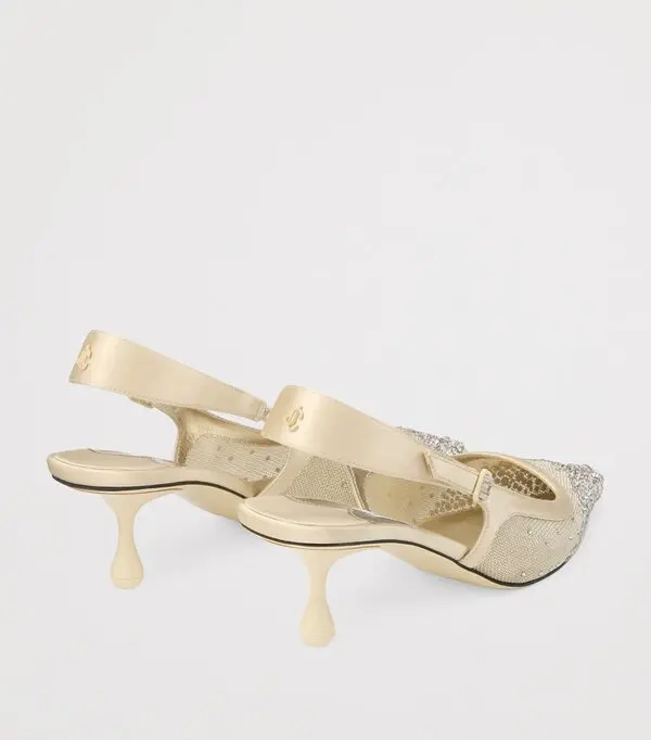 JIMMY CHOO Amel 50 Crystal Mesh Slingback Pumps