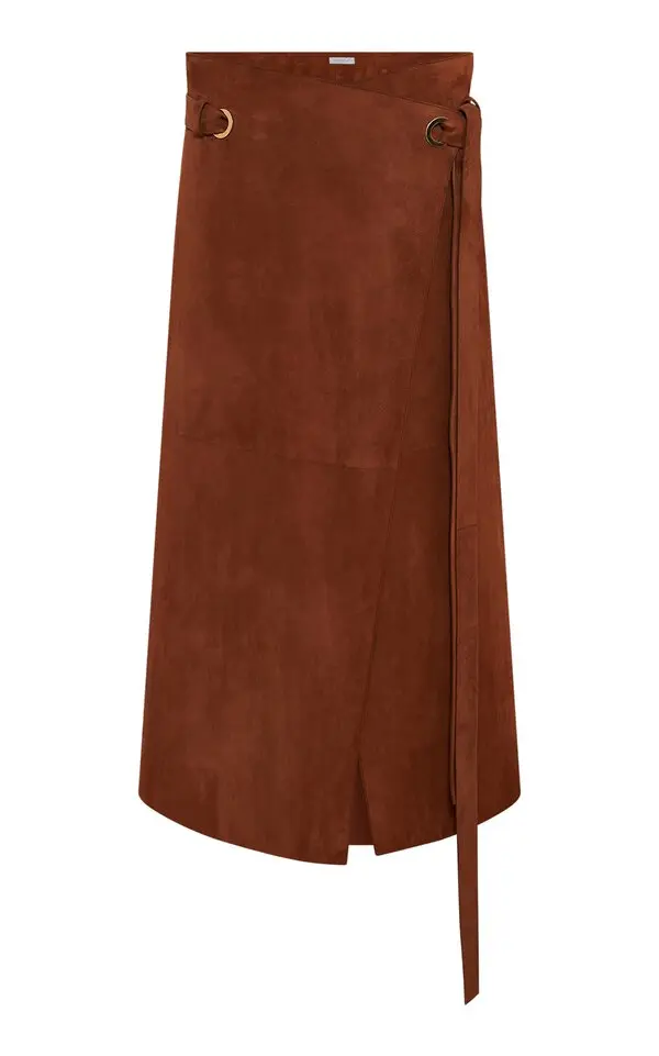 Gabriela Hearst Idalia Belted Suede Midi Wrap Skirt - Brown