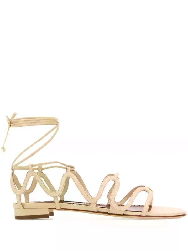 Manolo Blahnik Fawda Leather Flat Sandals - Neutrals