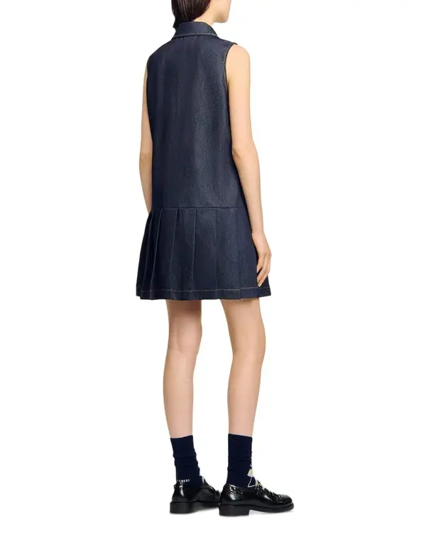 Sandro Button Front Mini Denim Shirt Dress