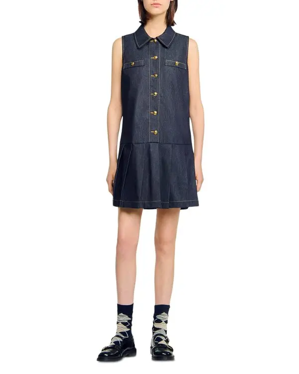 Sandro Button Front Mini Denim Shirt Dress