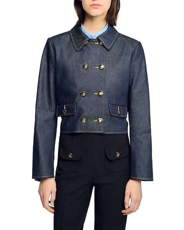 Sandro Tailored Denim Jacket - Deep Blue