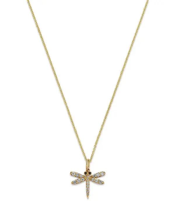 SYDNEY EVAN 14k Yellow Diamond Dragonfly Pendant Necklace - Gold