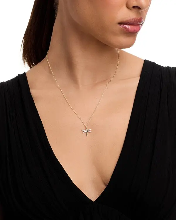 SYDNEY EVAN 14k Yellow Diamond Dragonfly Pendant Necklace