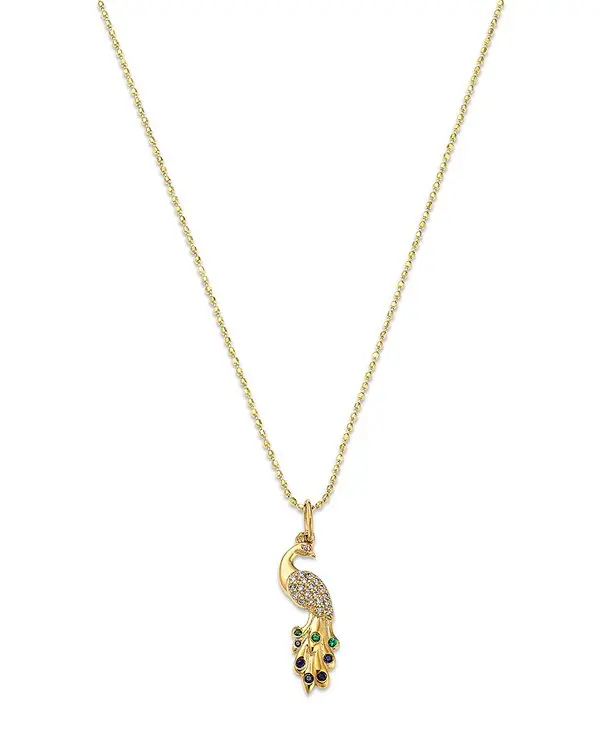 SYDNEY EVAN 14k Yellow Emerald, Sapphire & Diamond Peacock Pendant Necklace - Gold