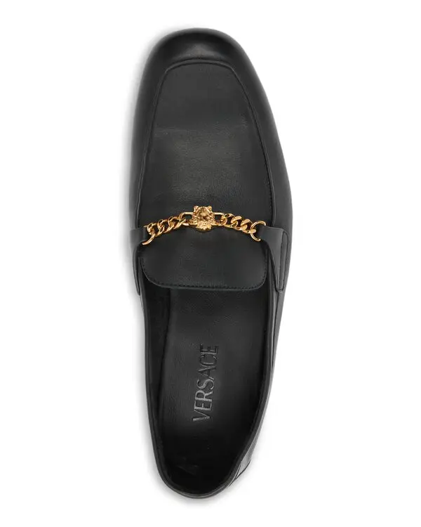 Versace Medusa Chain Leather Loafers - Black