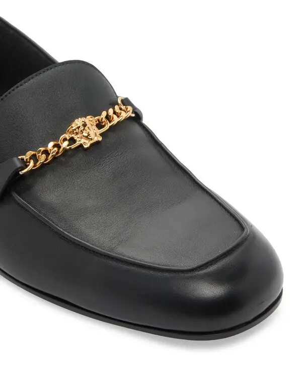 Versace Medusa Chain Leather Loafers - Black