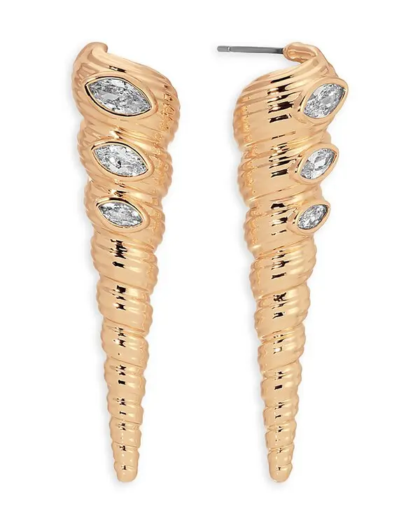 Ettika Cubic Zirconia Capri Shell Linear Drop Earrings - Gold
