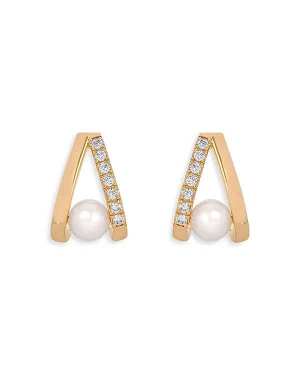 Ettika Pave And Cultured Freshwater Pearl Split J Hoop Earrings