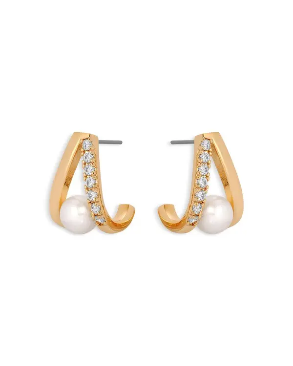 Ettika Pave And Cultured Freshwater Pearl Split J Hoop Earrings
