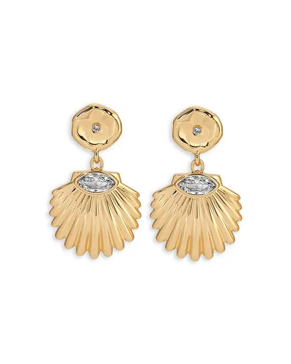 Ettika Santorini Cubic Zirconia Shell Drop Earrings - Gold