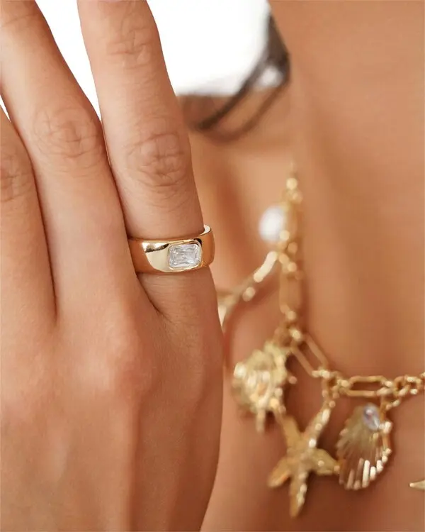 Ettika Treasure Emerald Cut Cubic Zirconia Band Ring - Gold