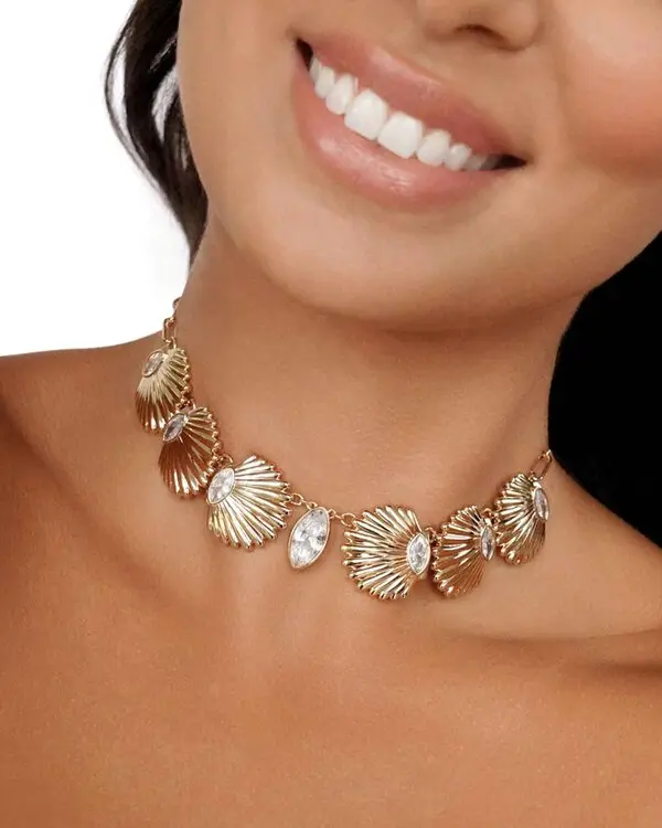 Ettika Santorini Cubic Zirconia Shell Choker Necklace - Gold