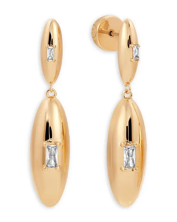 Ettika Baguette Cubic Zirconia Oval Dome Double Drop Earrings - Gold