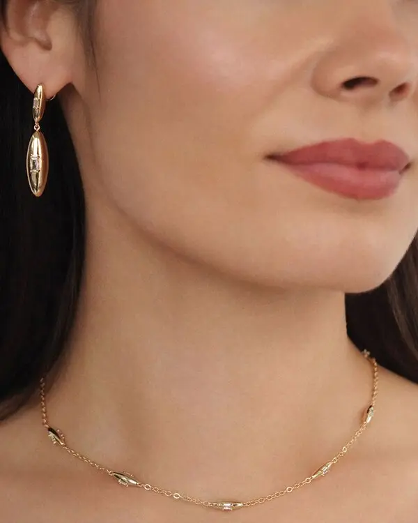 Ettika Baguette Cubic Zirconia Oval Dome Double Drop Earrings