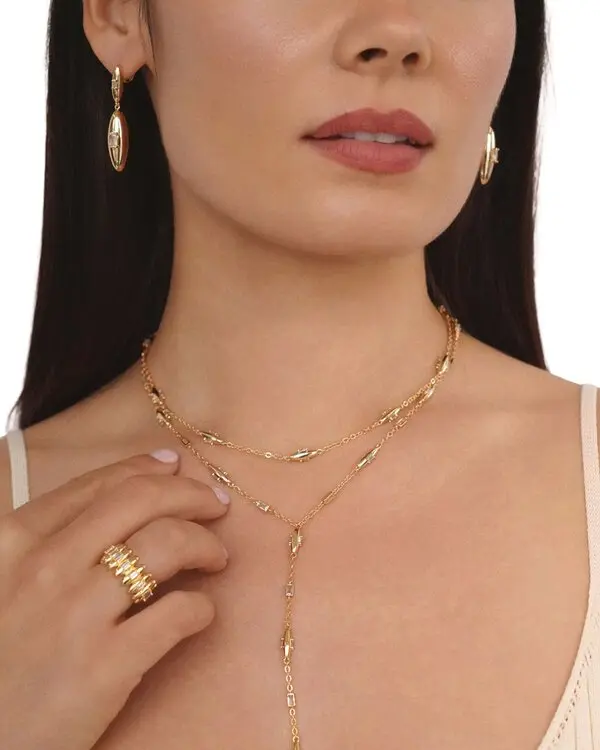 Ettika Baguette Cubic Zirconia Oval Dome Double Drop Earrings