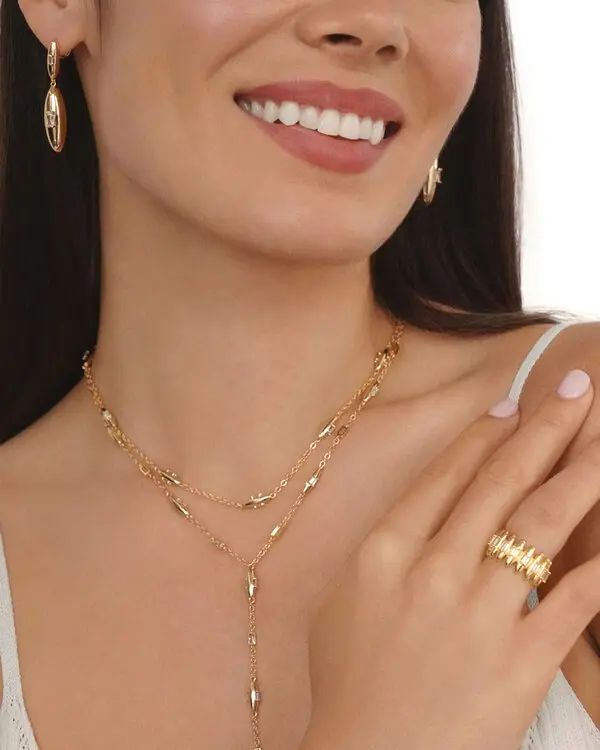 Ettika Baguette Cubic Zirconia Oval Dome Double Drop Earrings