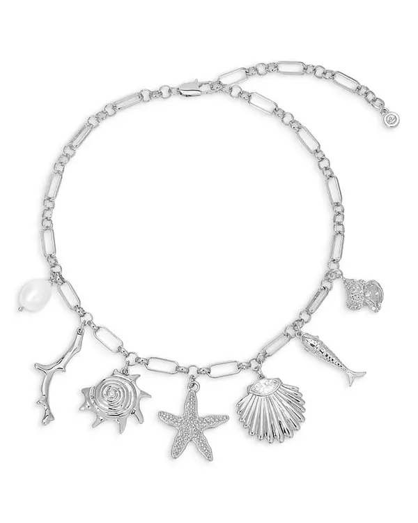 Ettika Oceanic Dreams Pearl And Zirconia Shell Charm Necklace - Silver