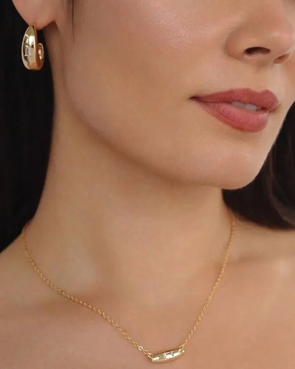 Ettika Baguette Cubic Zirconia Dome Hoop Earrings