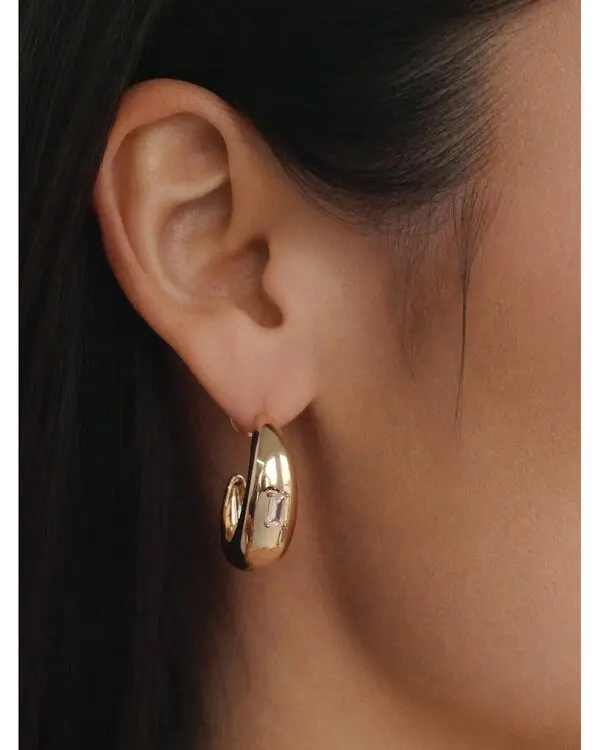 Ettika Baguette Cubic Zirconia Dome Hoop Earrings
