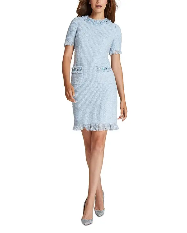 Rickie Freeman For Teri Jon Beaded Fringe Tweed Dress
