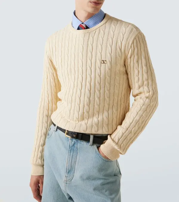 Valentino Garavani Vlogo Cable-knit Cotton Sweater