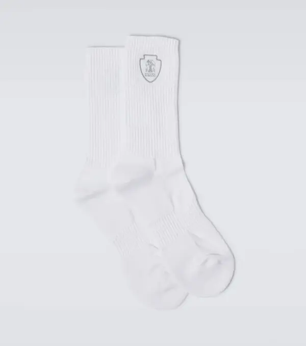 Brunello Cucinelli Embroidered Cotton-blend Socks - White