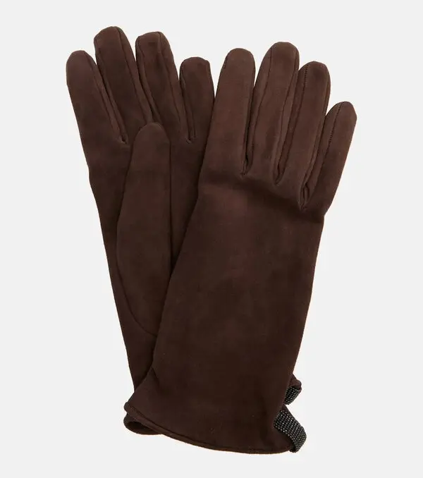 Brunello Cucinelli Monili Suede Gloves - Brown