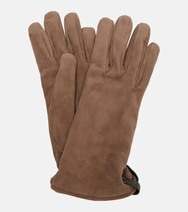 Brunello Cucinelli Monili Suede Gloves - Brown