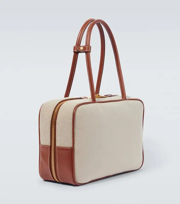 Miu Miu Leather-trimmed Canvas Tote Bag - Neutrals