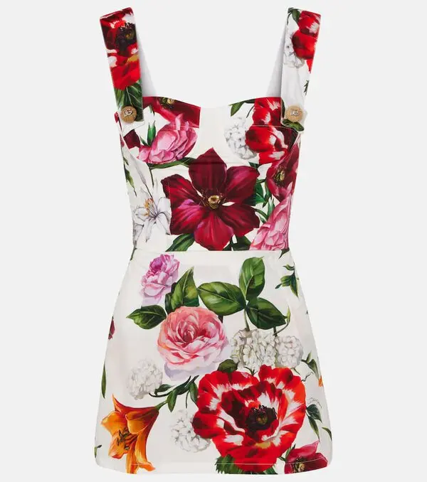 Dolce & Gabbana Floral Cotton Poplin Bustier Dress - Multicoloured