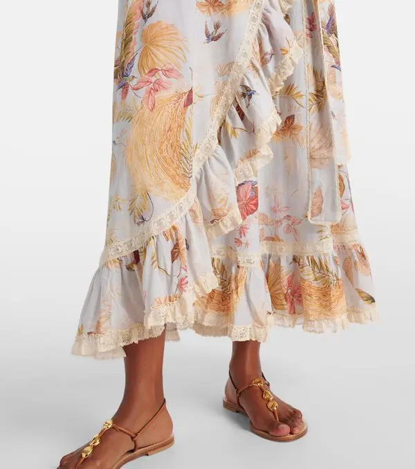 Zimmermann Ascension Floral Ruffled Cotton Midi Dress - Multicoloured