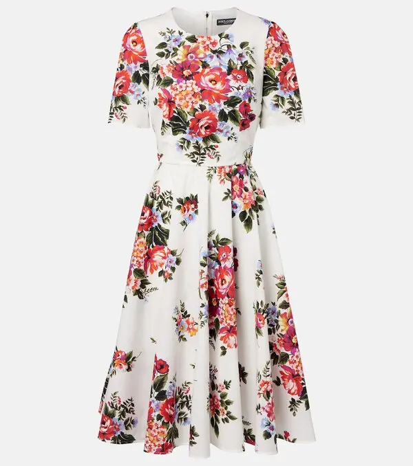 Dolce & Gabbana Floral Cotton Midi Dress - White