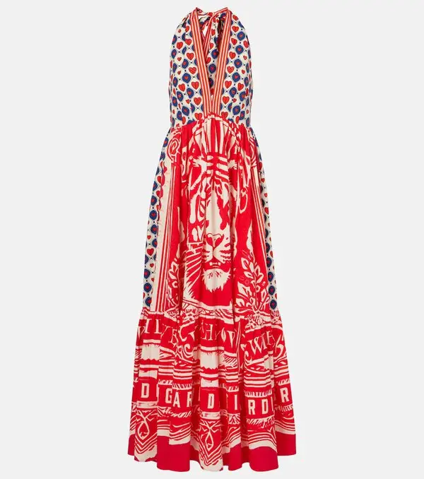 Camilla Halterneck Cotton Poplin Maxi Dress - Red