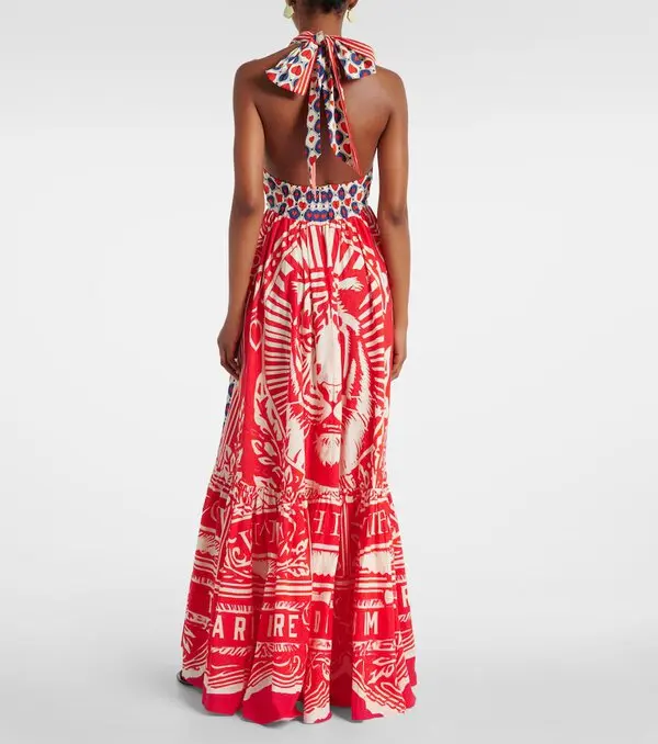 Camilla Halterneck Cotton Poplin Maxi Dress - Red