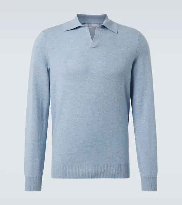 Brunello Cucinelli Cashmere Polo Sweater - Blue