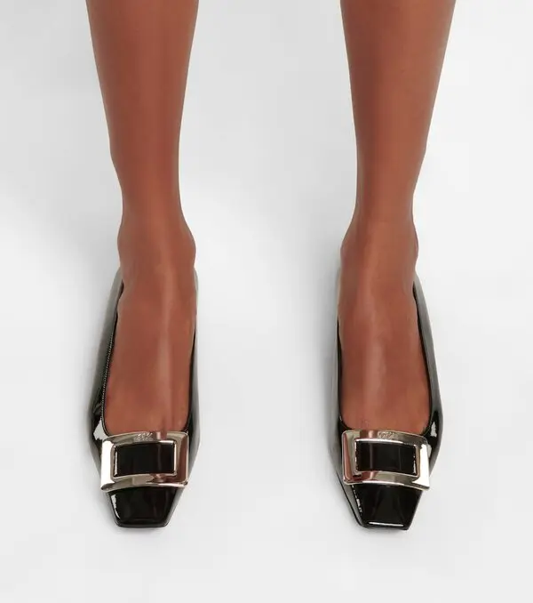 ROGER VIVIER Belle Vivier Patent Leather Ballet Flats - Black