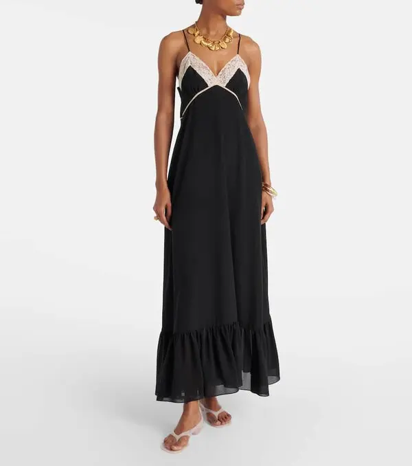 Chloé Lace-trimmed Silk Chiffon Maxi Dress - Black