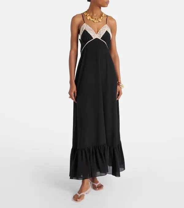 Chloé Lace-trimmed Silk Chiffon Maxi Dress