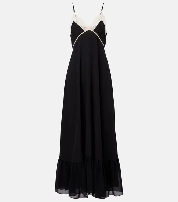 Chloé Lace-trimmed Silk Chiffon Maxi Dress - Black