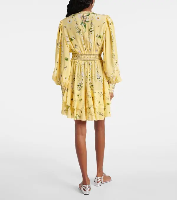 Camilla Floral Silk Crêpe Minidress - Yellow