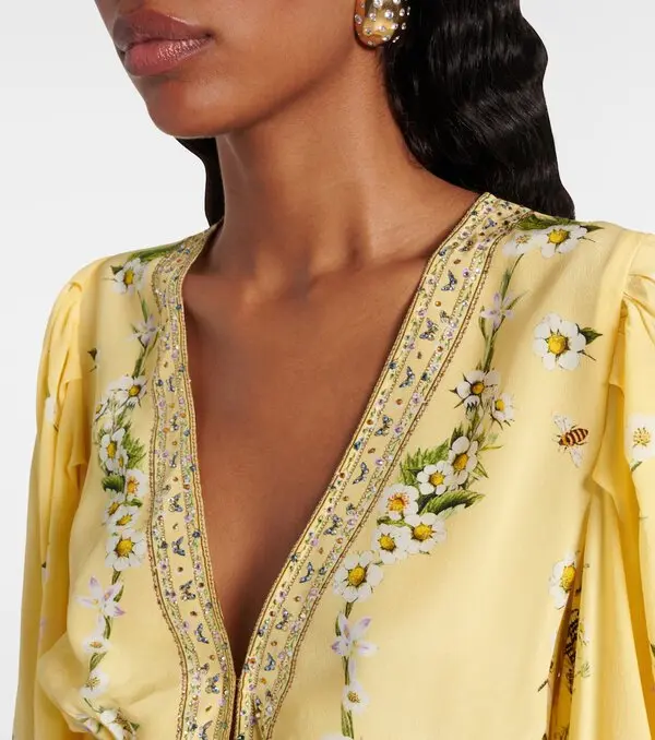 Camilla Floral Silk Crêpe Minidress - Yellow