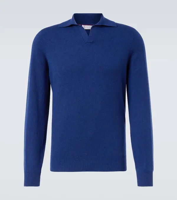 Brunello Cucinelli Cashmere Polo Sweater - Blue