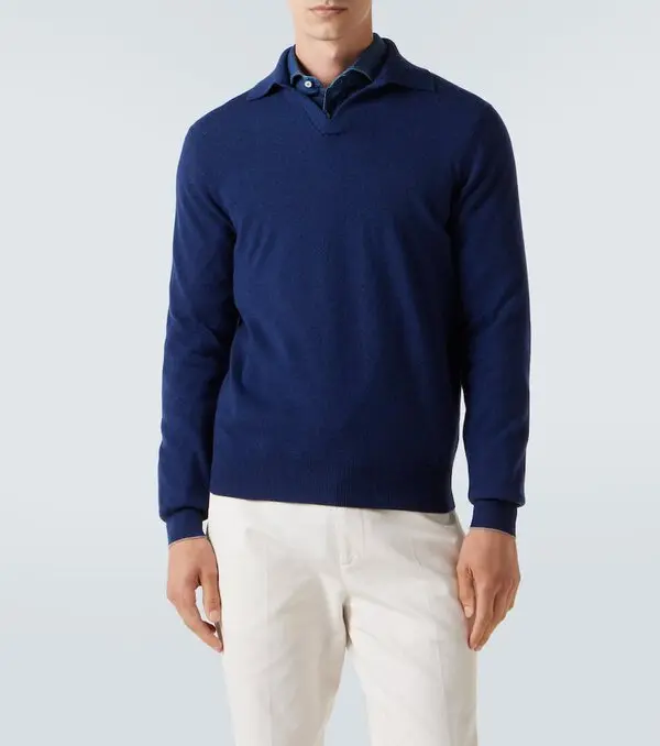 Brunello Cucinelli Cashmere Polo Sweater - Blue